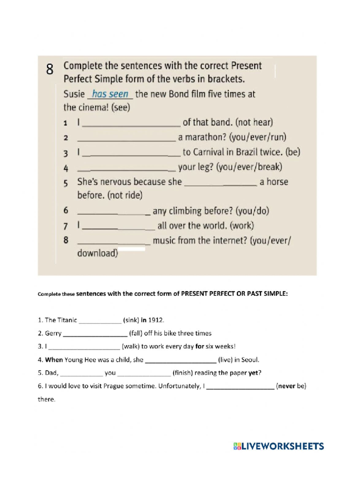 Present Perfect Exercises for English Grammar (Liveworksheets) - Studocu