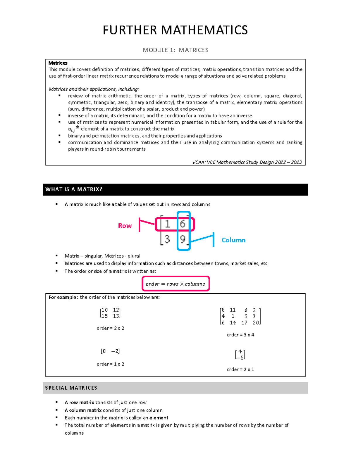 Further Mathematics Module 1: Matrices - Chapter 10 Notes - Studocu