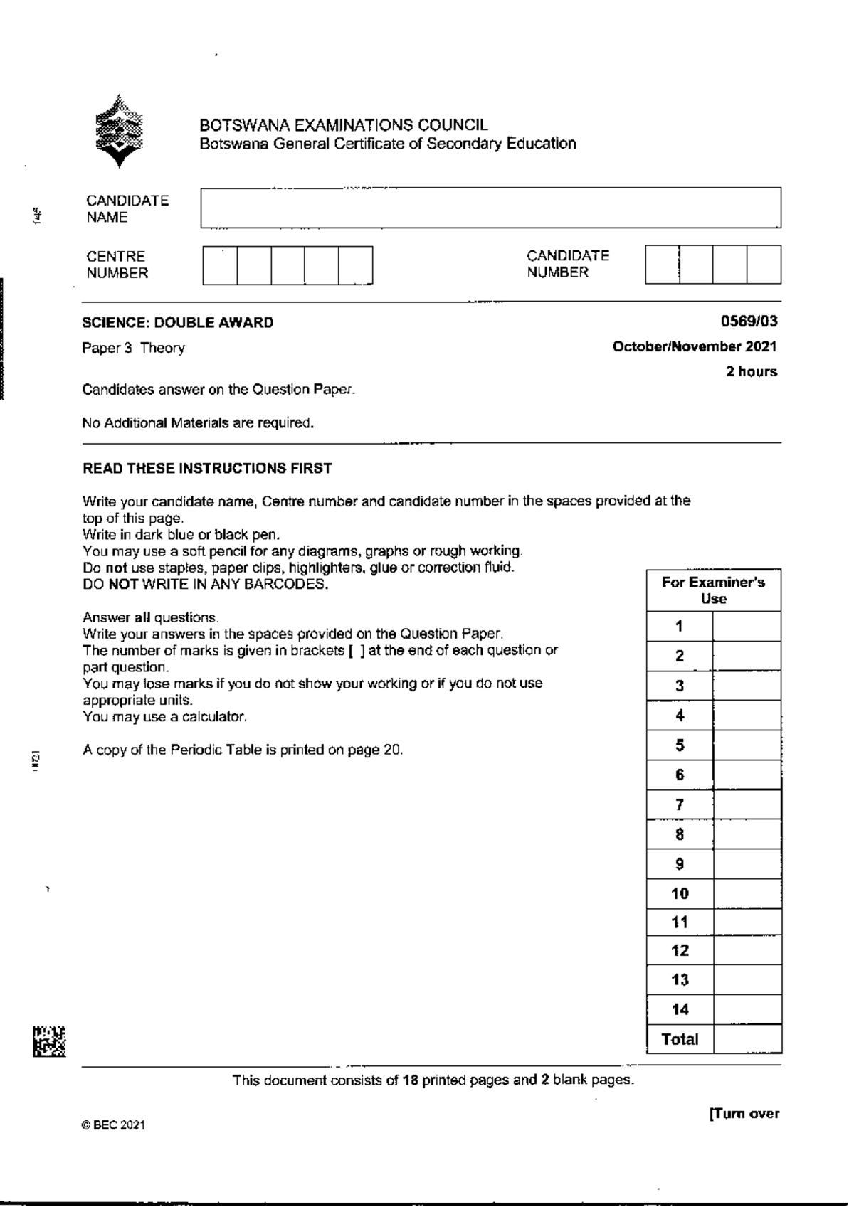 Double Science Paper 3 Theory Exam 2021 - BEC - Studocu