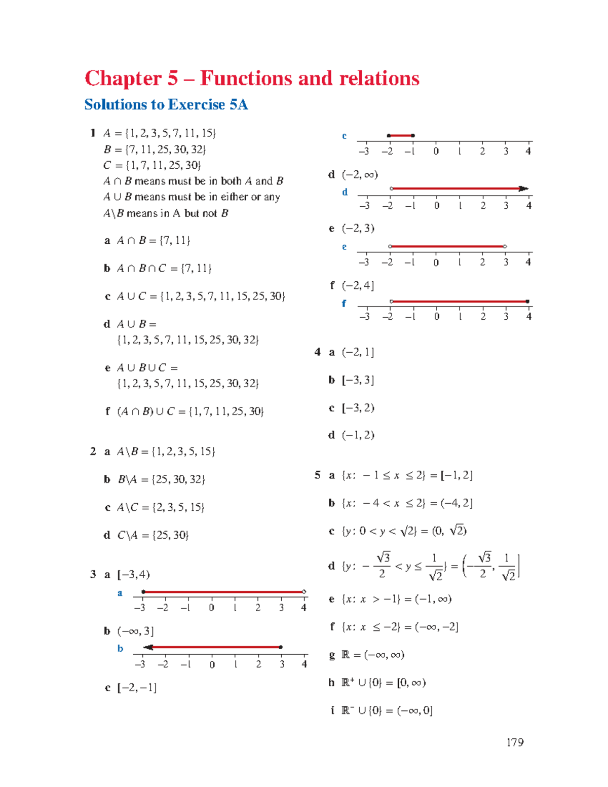 Chapter 5 Functions and Relations: Solutions to Exercises 5A, 5B, 5C ...