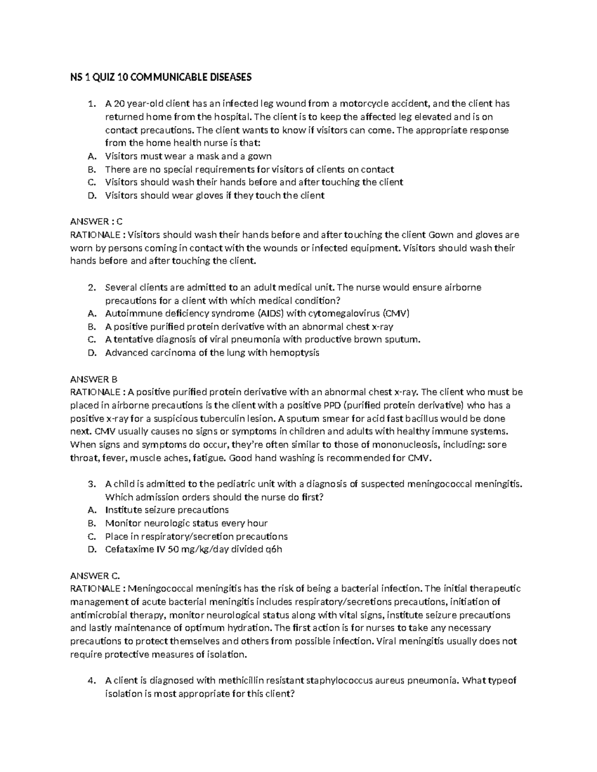 NS 1 QUIZ 10: Key Concepts in Communicable Diseases and Infections ...