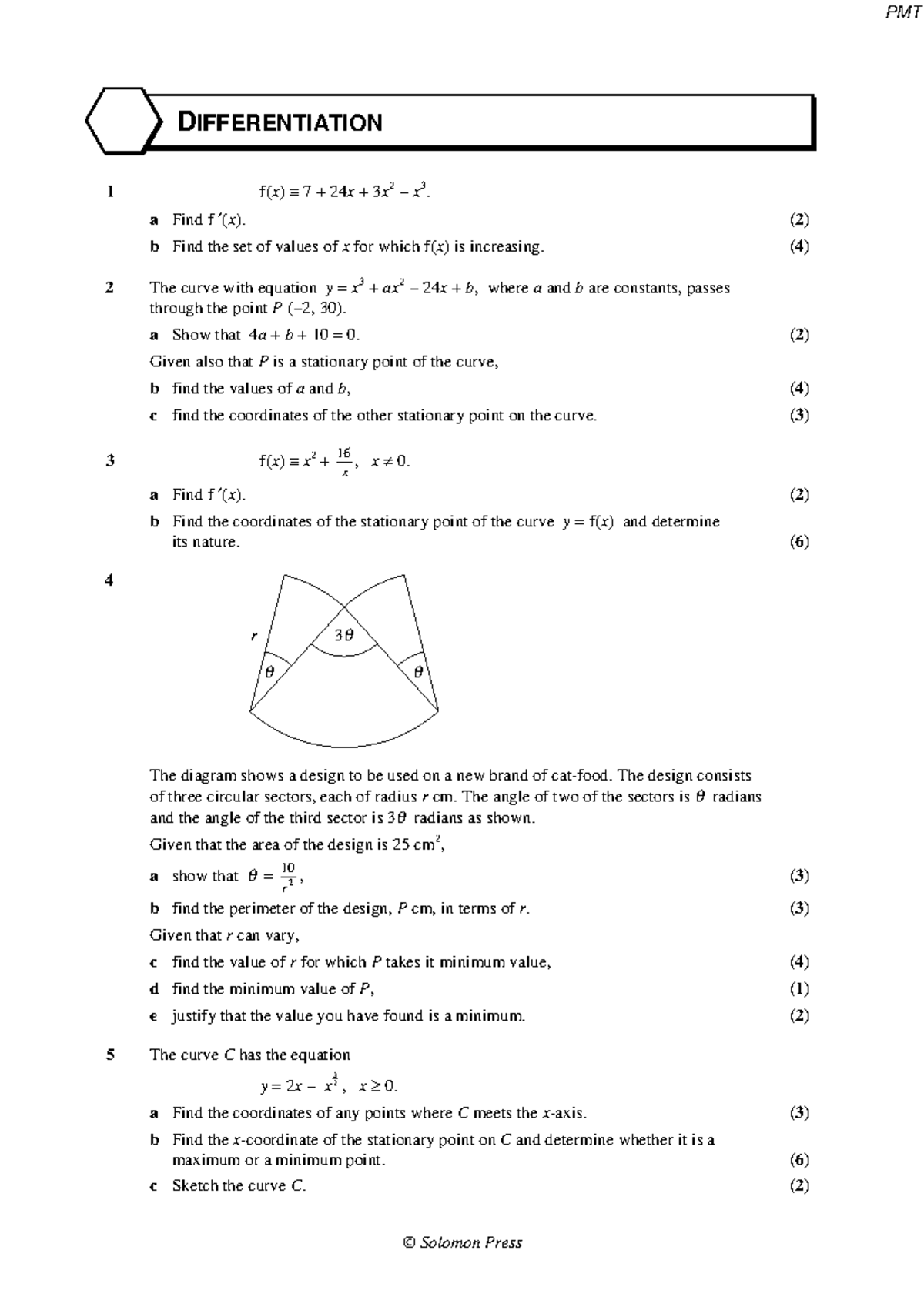 PMT 8A: Mixed Exam-Style Questions on Differentiation - Studocu