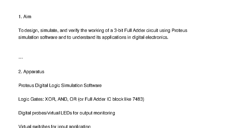 ADE Practical 3: Full Adder Circuit Design & Simulation Using Proteus ...