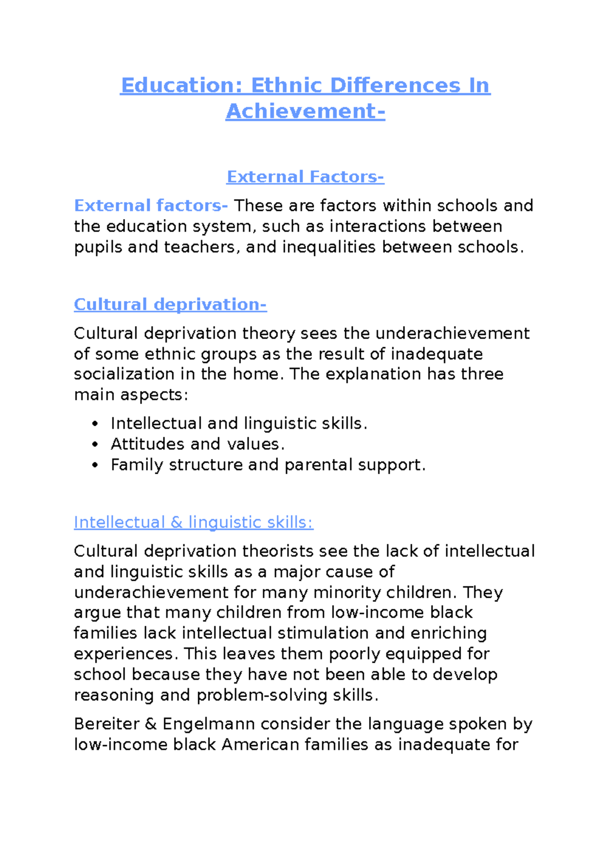 Ethnic Differences in Education: Understanding Achievement Gaps - Studocu