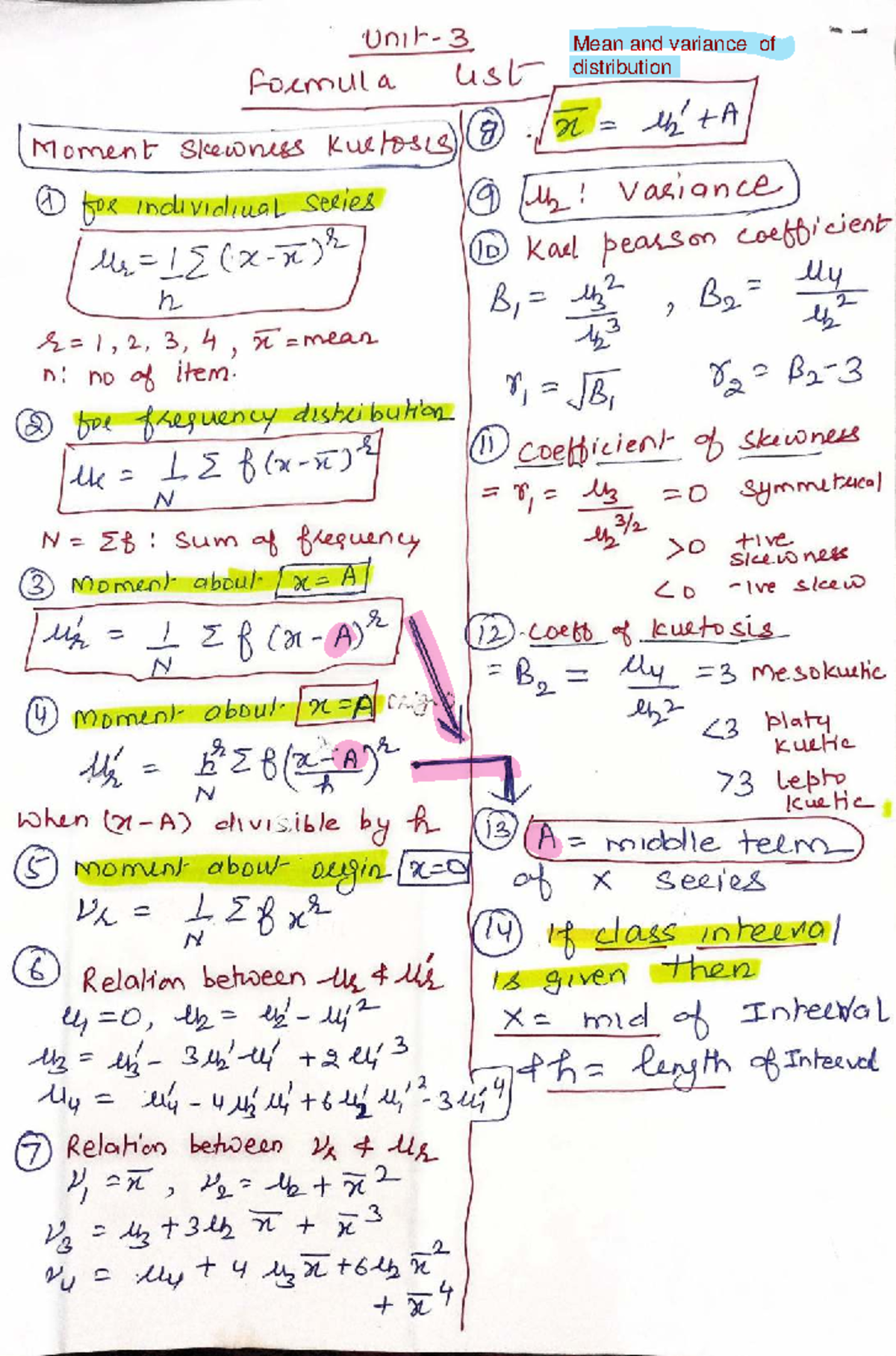Statistics Formula List: Mean, Variance, and Distribution Analysis - Studocu