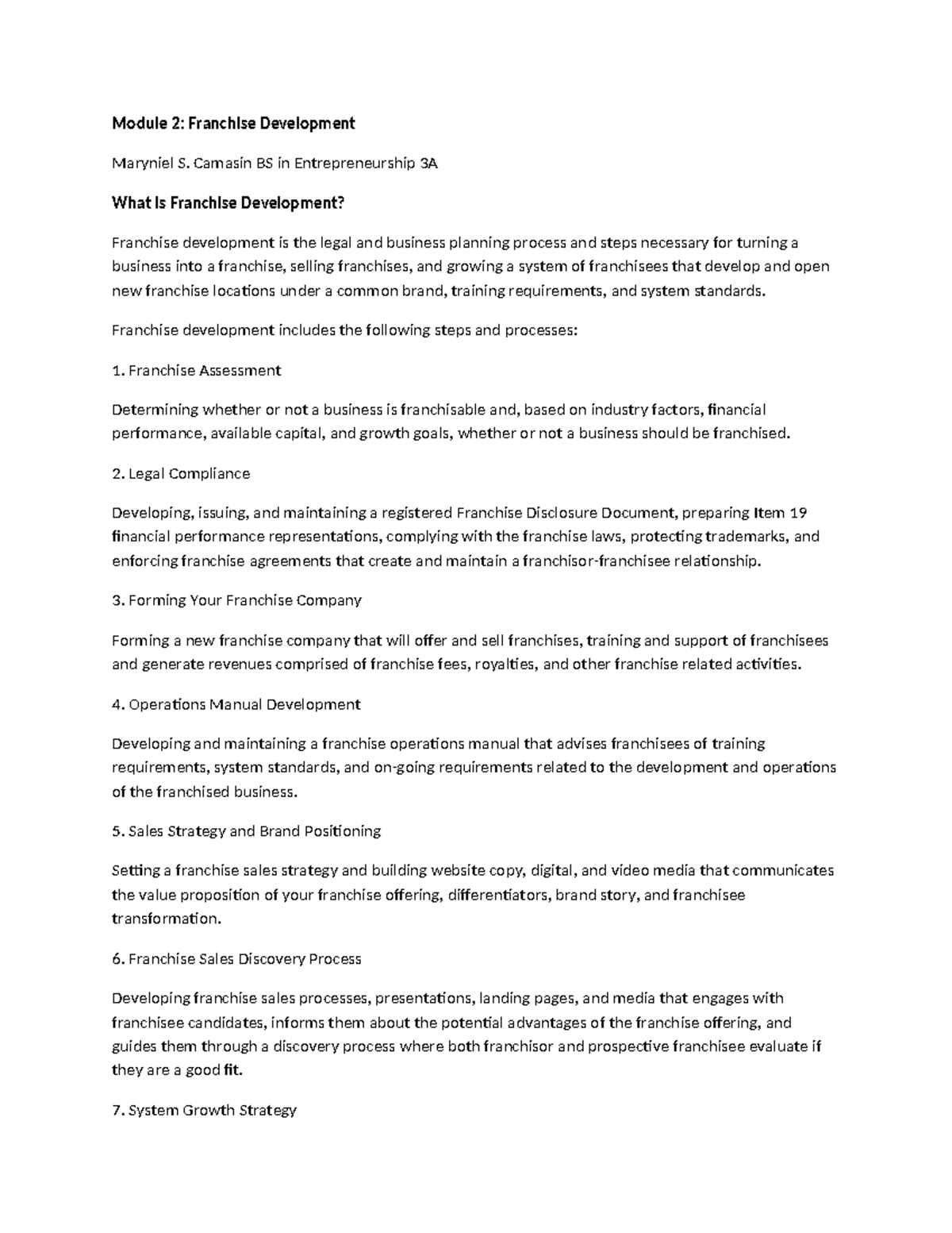 Franchise Development Overview: Module 2 - BS Ent. 3A - Studocu