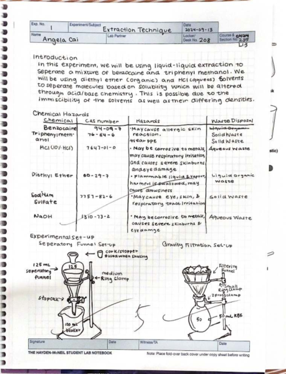 Pre-Lab Report: Exp. 1 - Extraction Technique (Course 6424) - Studocu