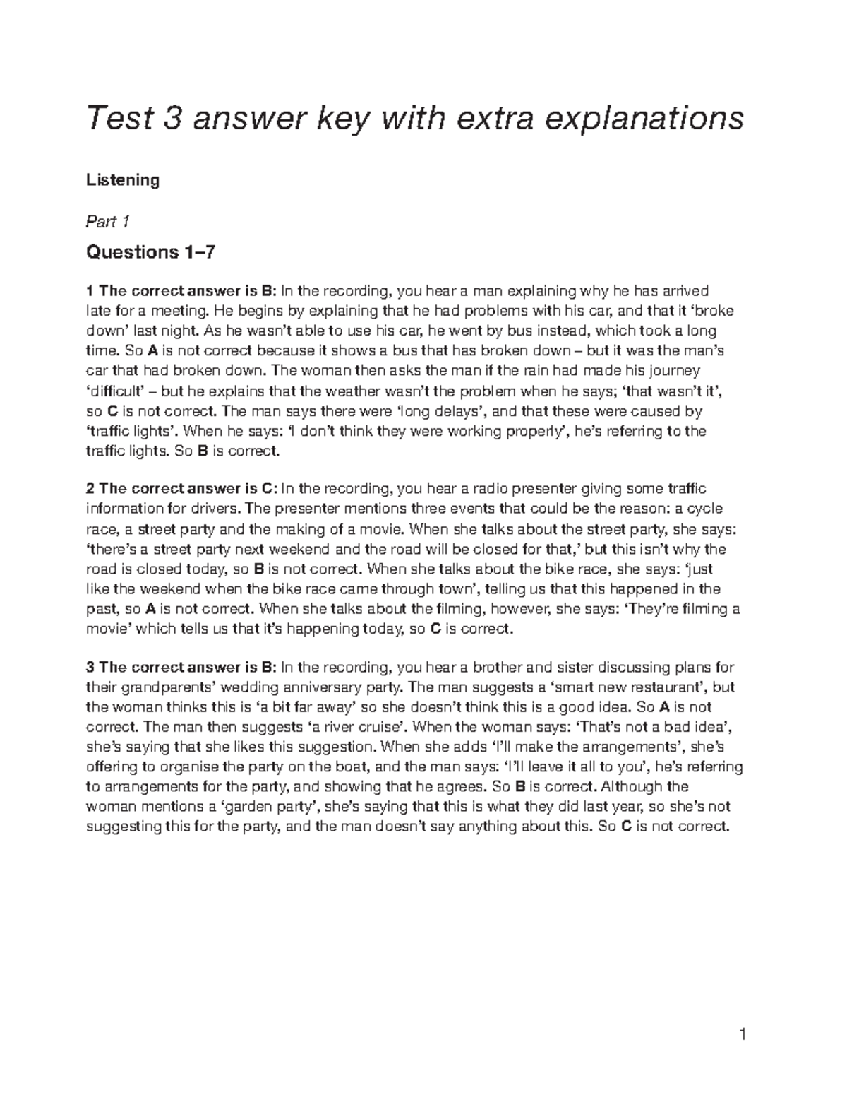 Test 3 Answer Key & Explanations: Listening Section - Studocu