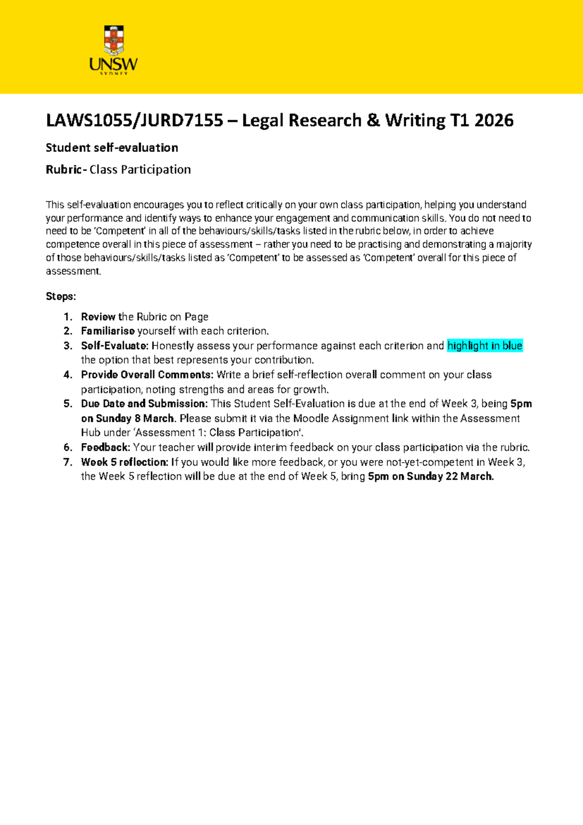 Legal Research Writing T1 2026: Class Participation Reflection Guide ...