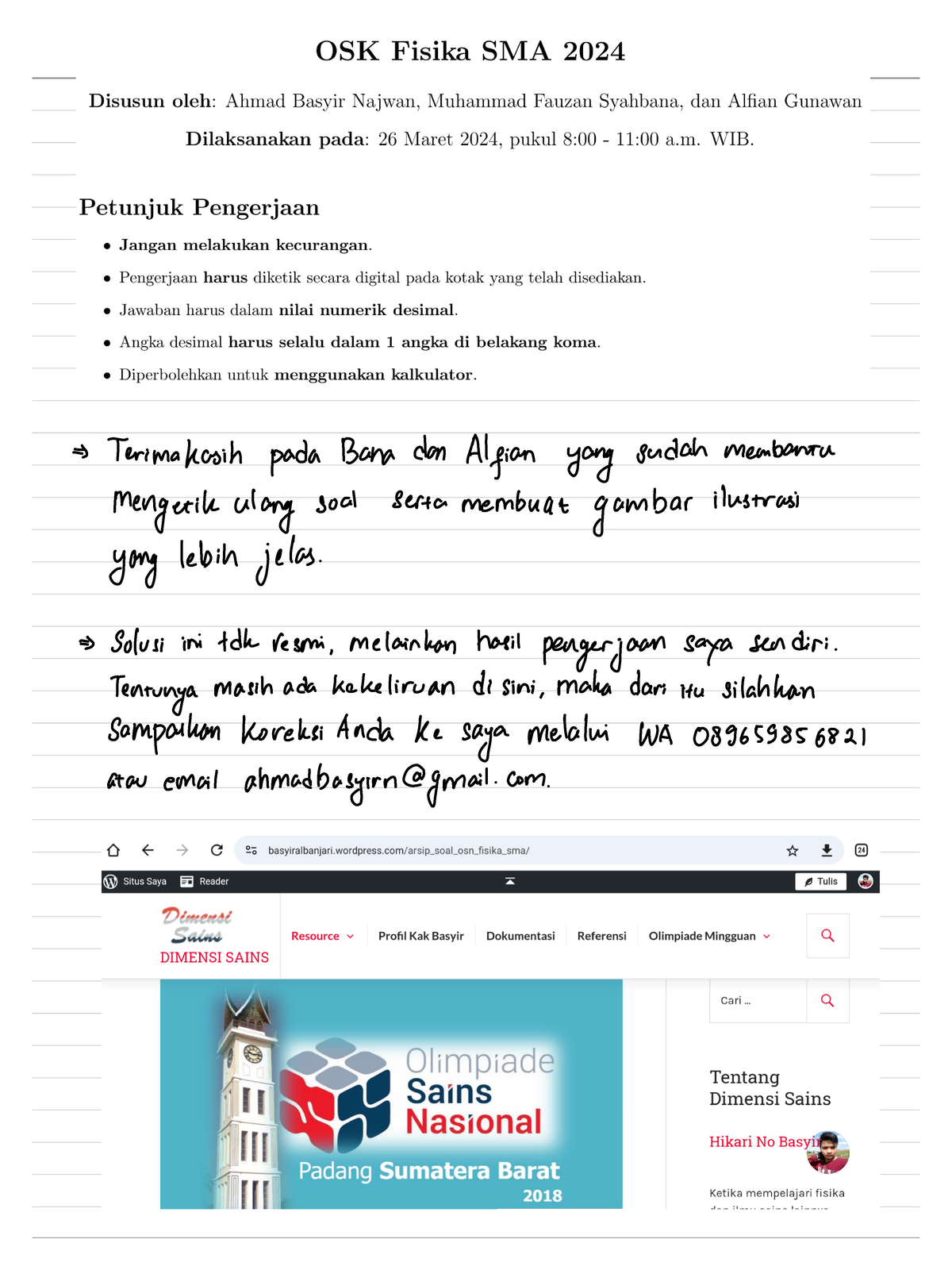Solusi OSK Fisika SMA 2024: Ujian dan Pembahasan Soal - Studocu