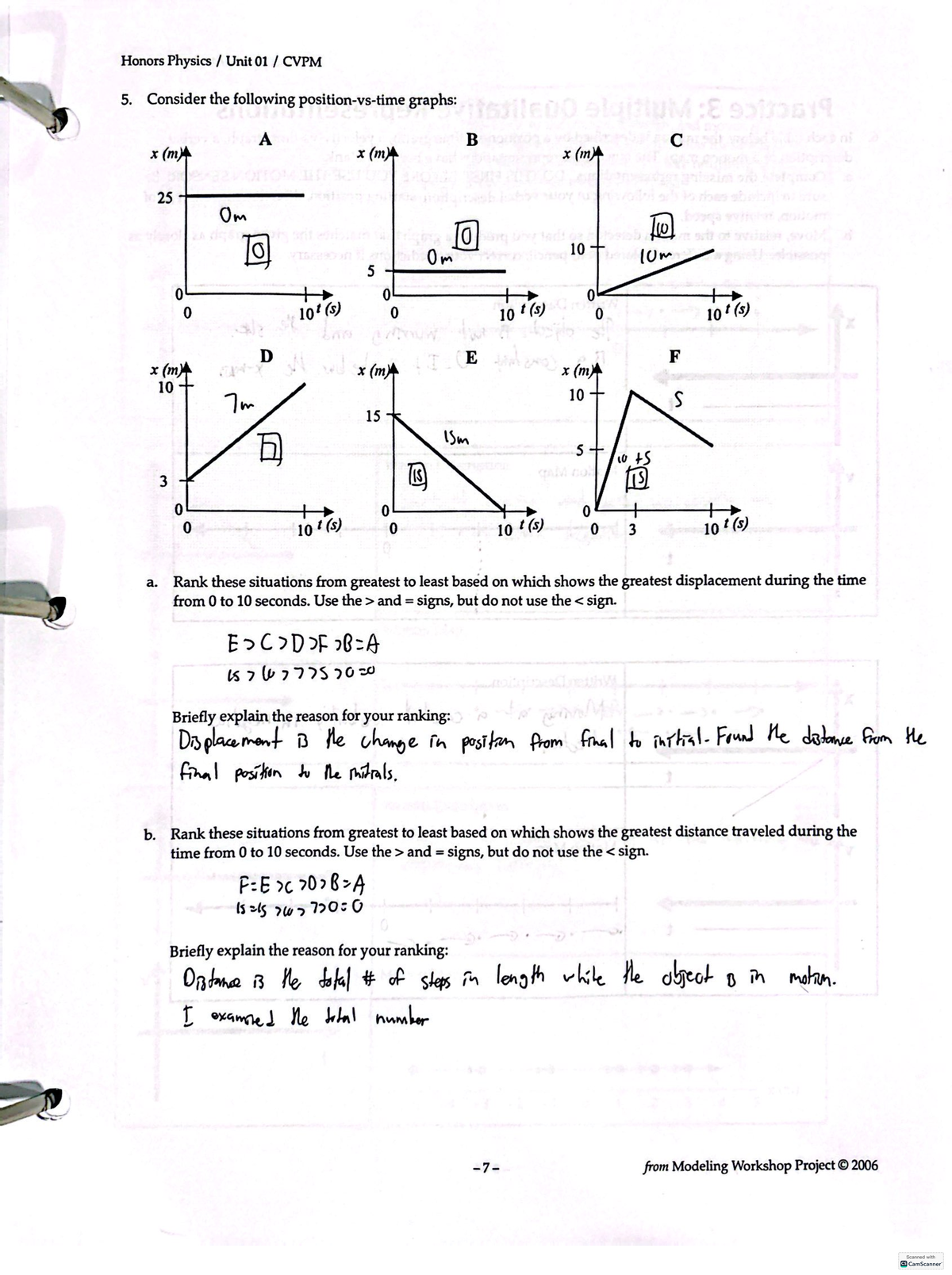 Honors Physics Unit 01 Practice: Graphs & Motion Analysis - Studocu