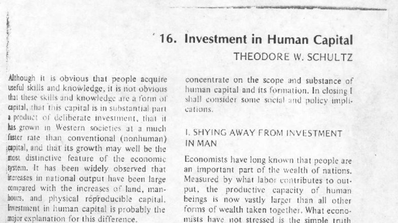 Investment in Human Capital: Insights from Schultz's Analysis - Studocu