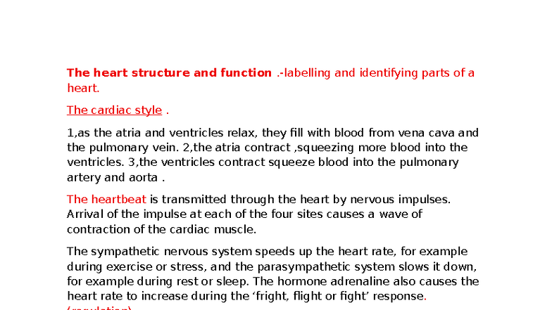 UNIT 3 Revision: Heart Structure, Function & Circulation - Studocu