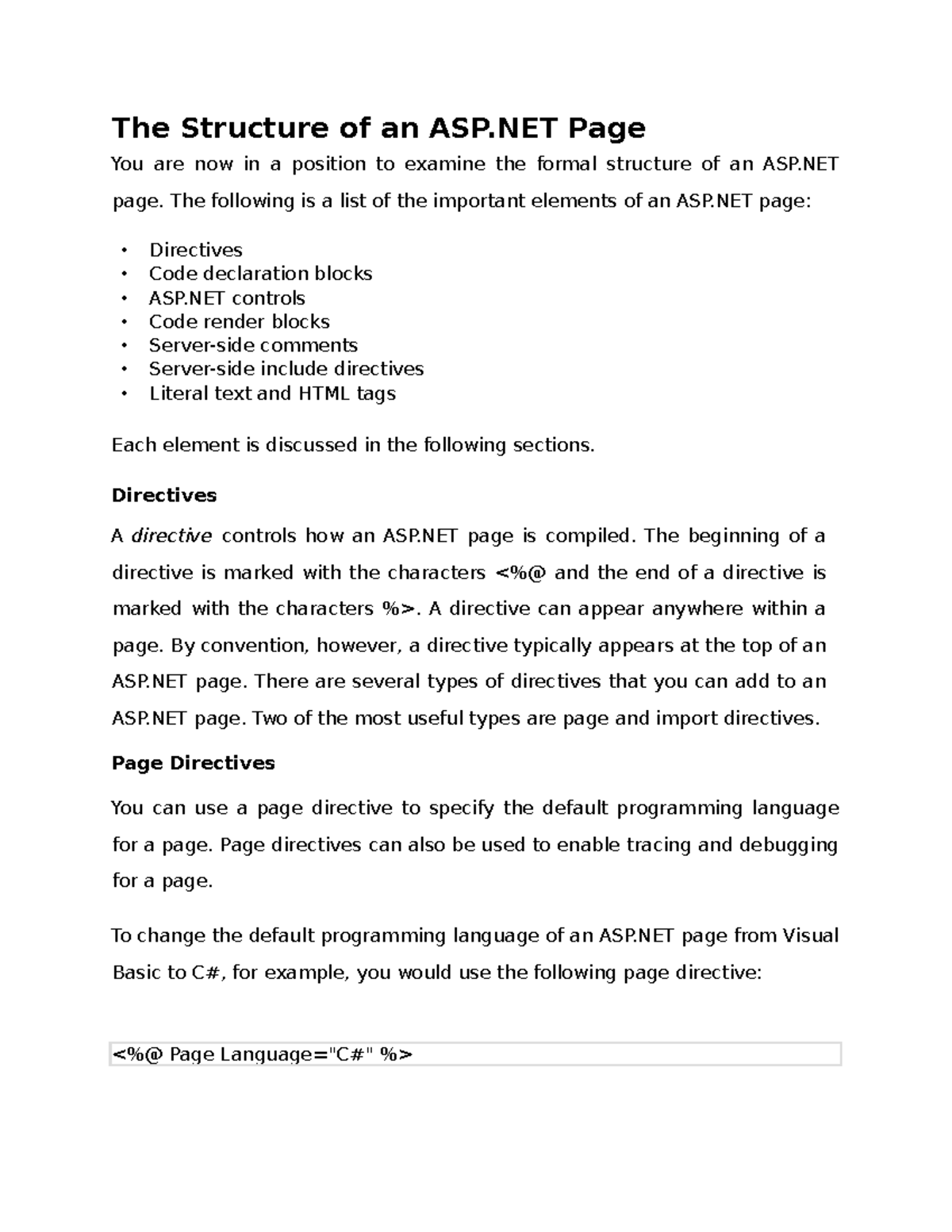 The-Structure-of-an-ASP.NET Page - The Structure of an ASP Page You are ...