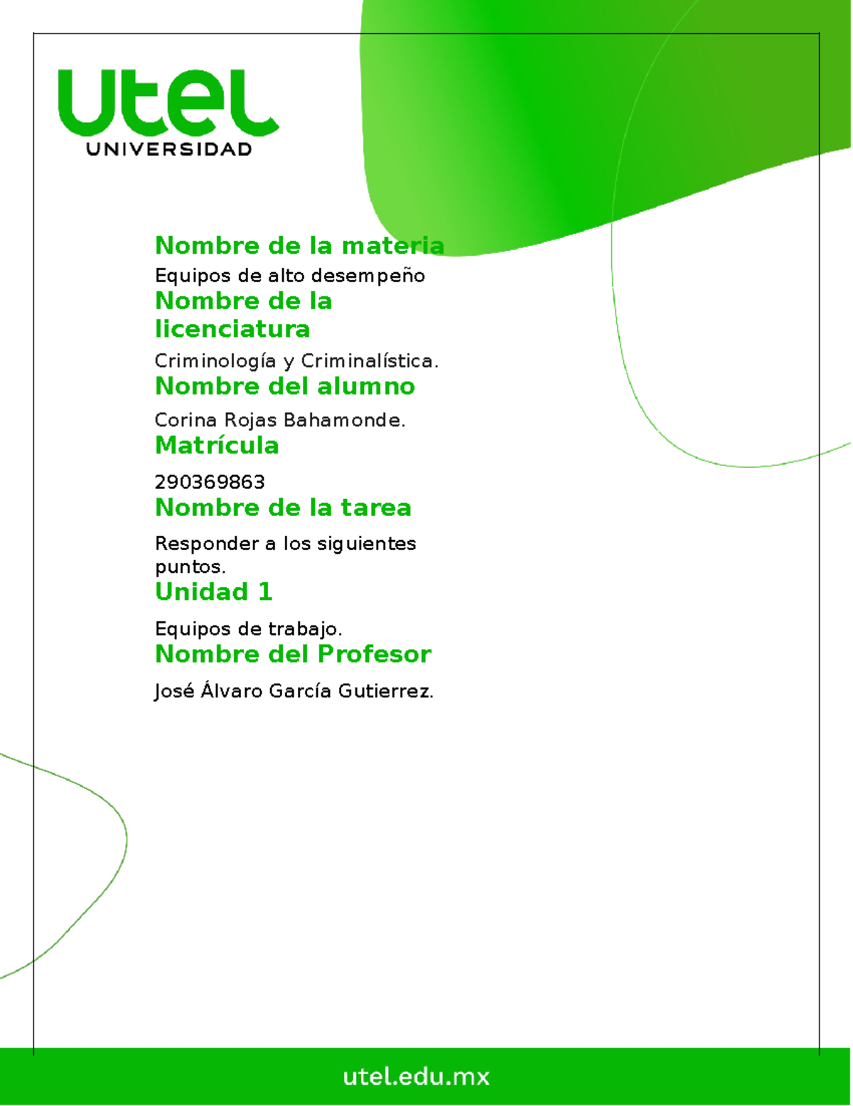 Equios - Nombre de la materia Equipos de alto desempeño Nombre de la ...