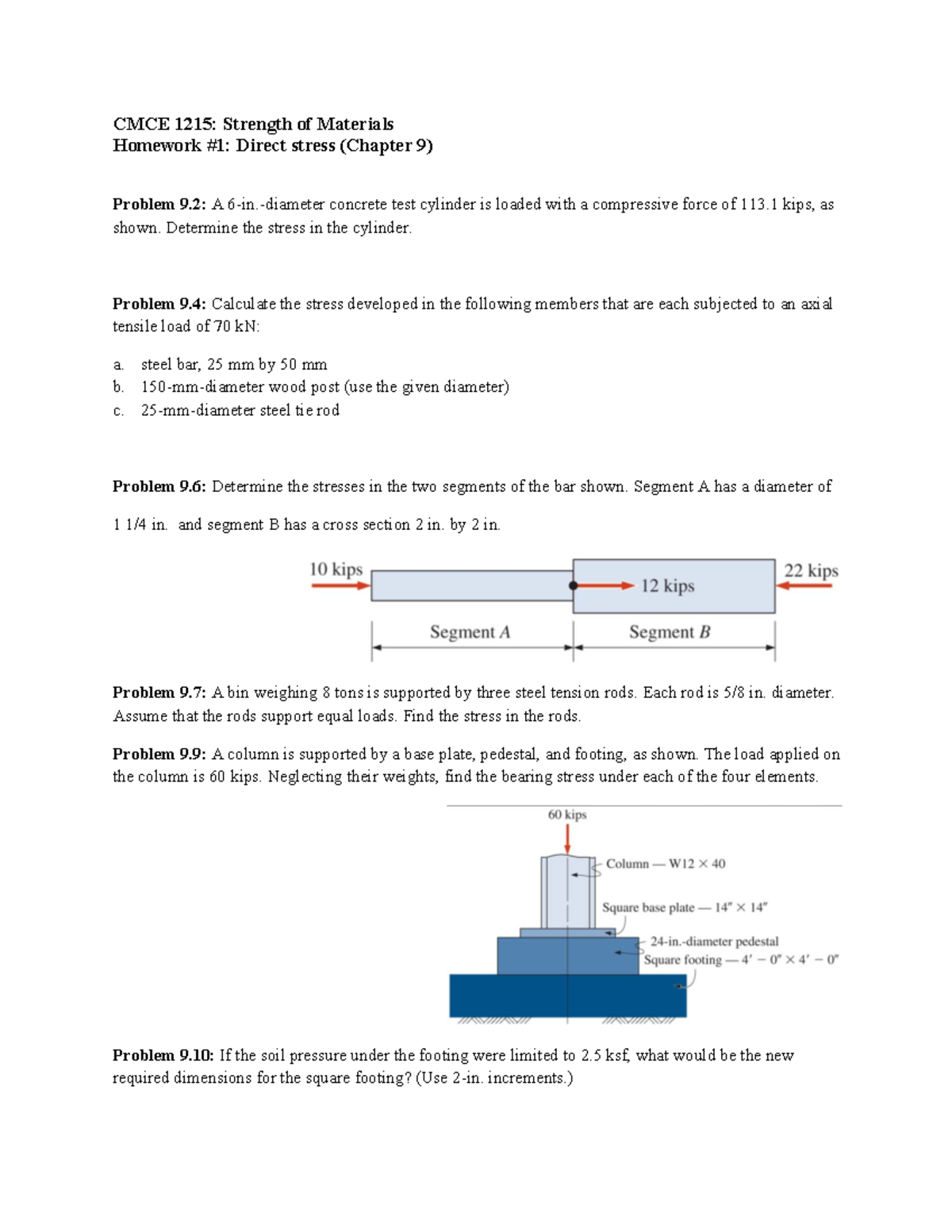 CMCE 1215: Strength of Materials Homework Problems and Solutions - Studocu