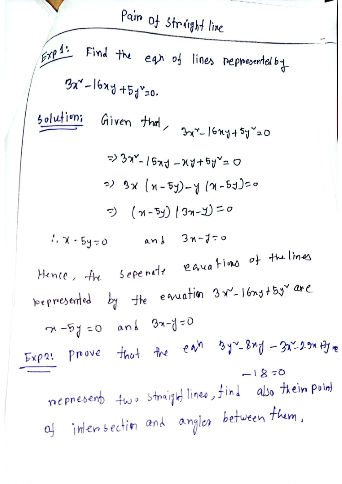 Pair of Straight Lines: Equations, Intersections, and Angles - Math 104 ...