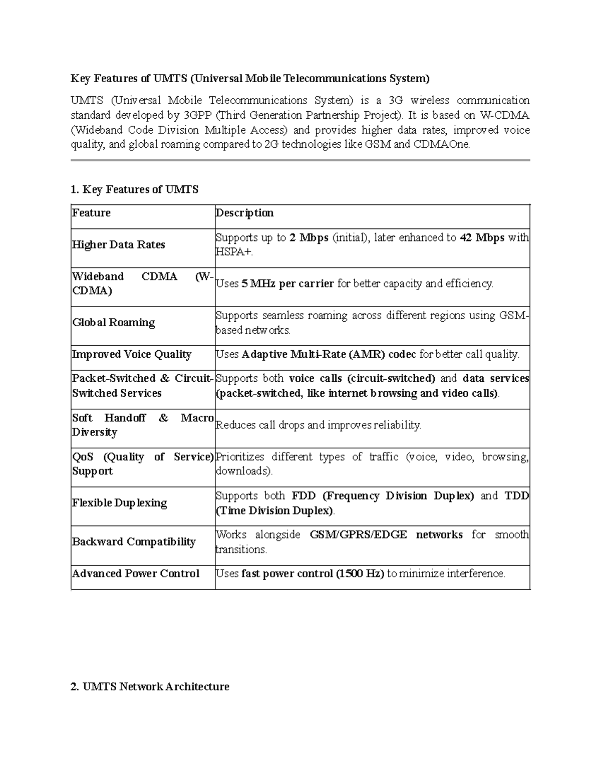 Key Features of UMTS - Wireless Mobile Network - Key Features of UMTS ...