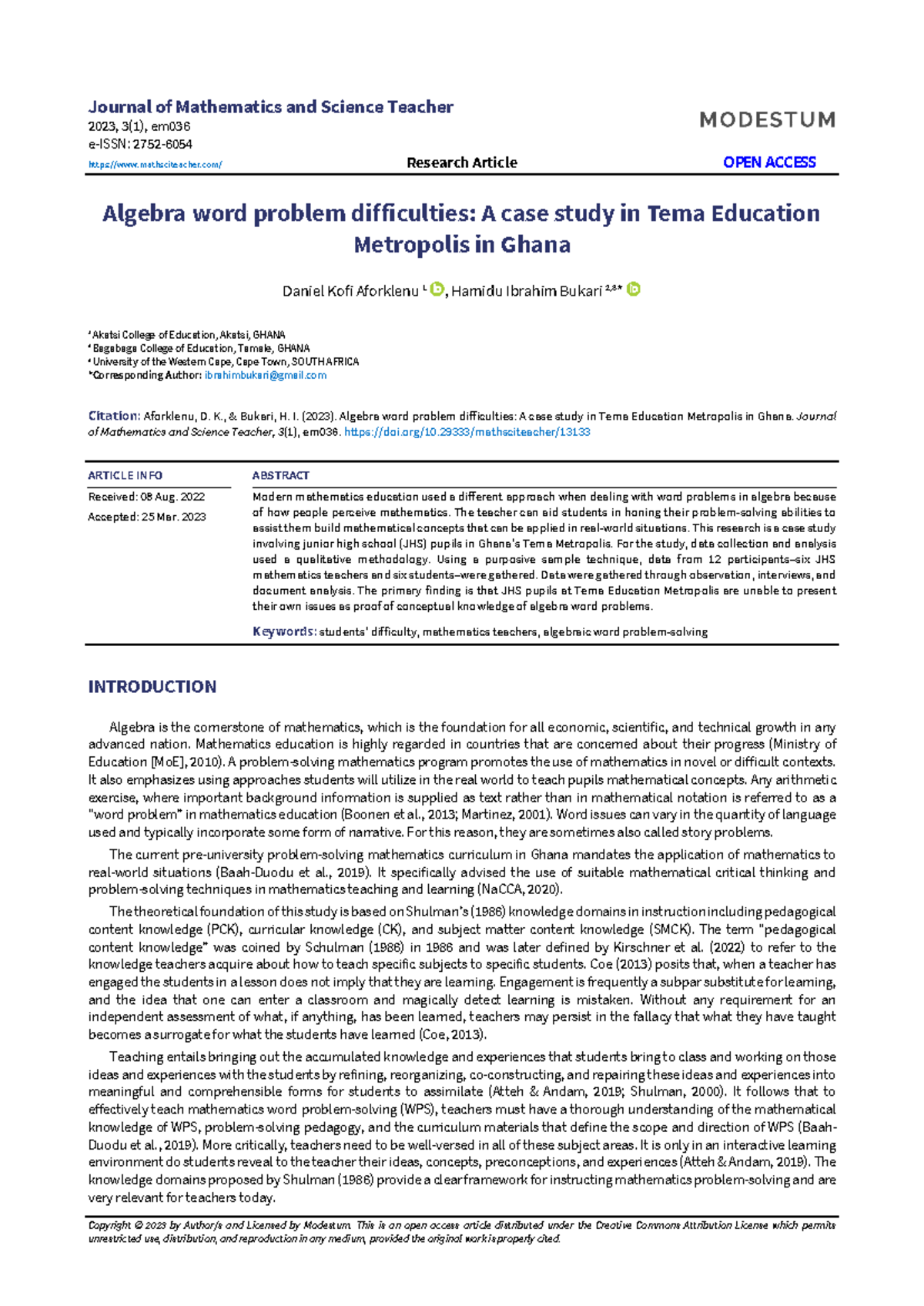 Algebra Word Problem Difficulties: A Case Study in Tema Metropolis ...