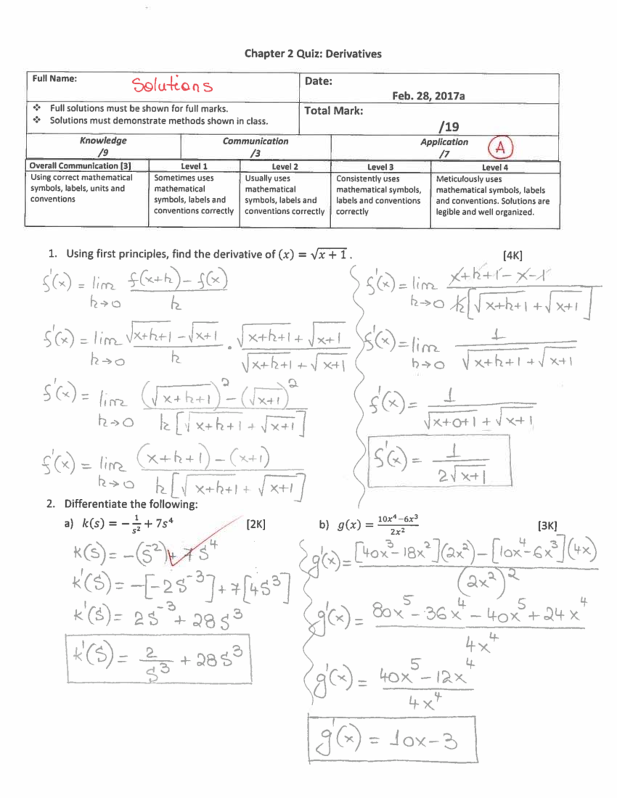 Unit 2 Quiz: Derivatives Solutions - Feb 2017 - Studocu