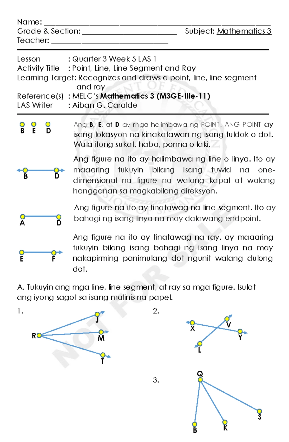 Lesson Plan Bisectors - MODULE: Geometry I. OBJECTIVES At the end of ...