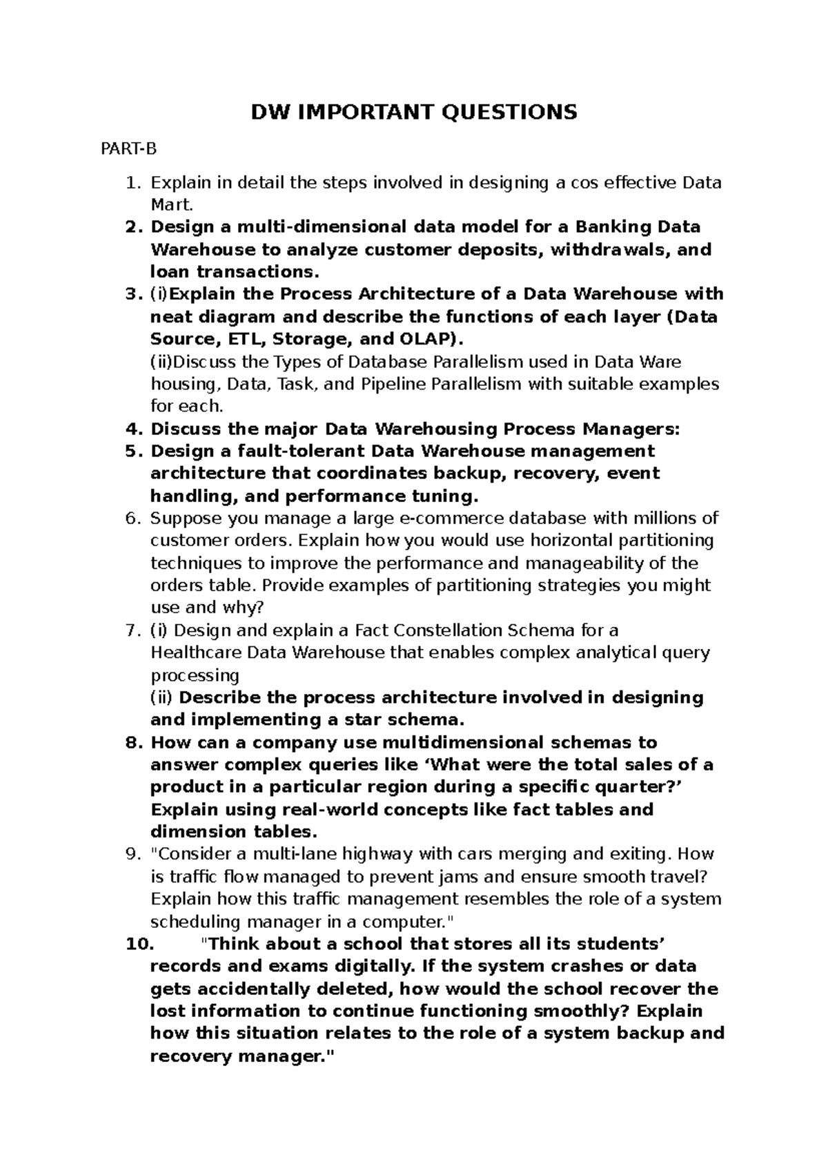 DW Important Questions: Data Warehouse Design & Architecture Insights ...