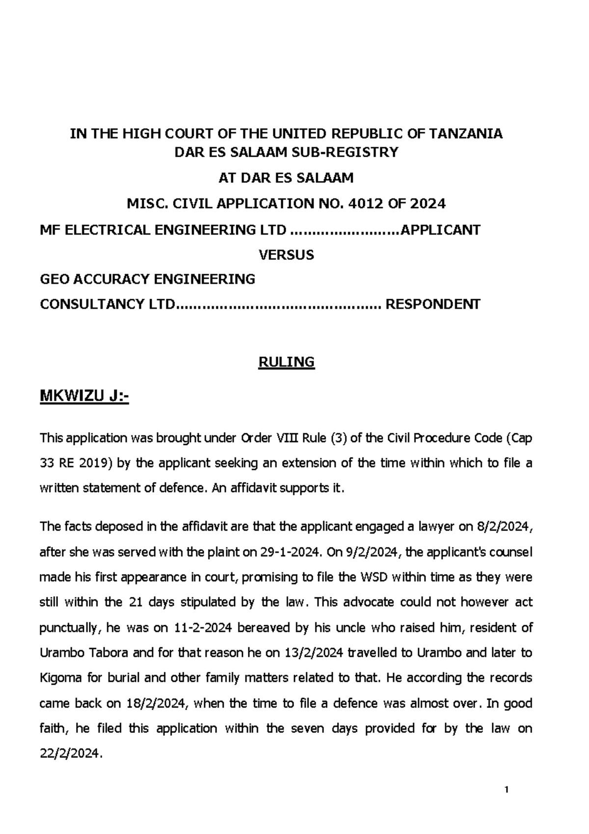 MF Electrical Engineering Ltd vs Geo Accuracy Engineering Consultancy ...