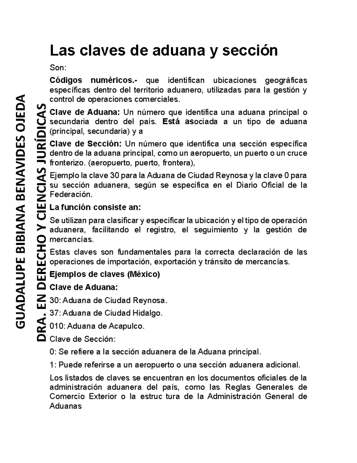Claves de Aduana y Sección en Derecho y Ciencias Jurídicas - Studocu