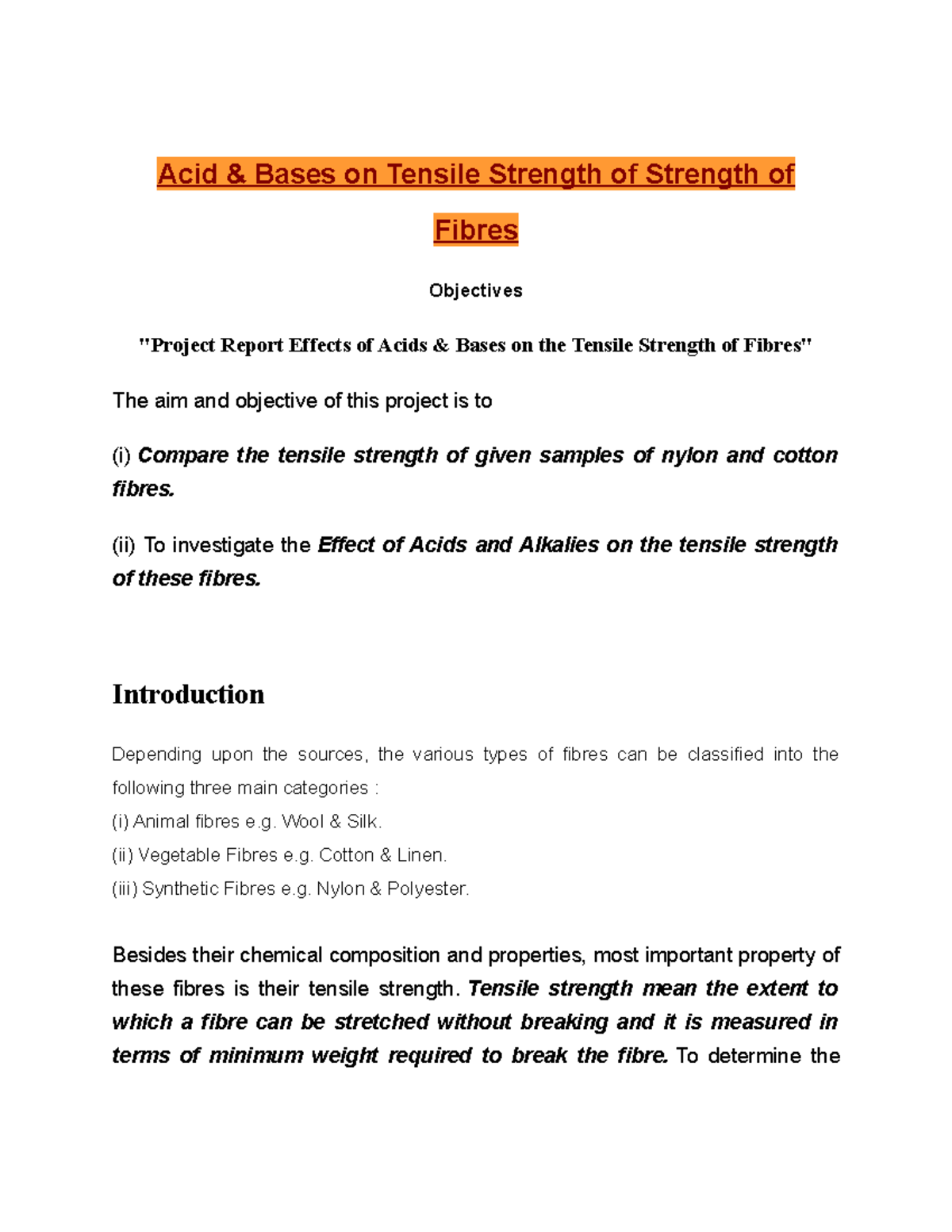 Acid and Bases on Tensile Strength of St - Acid & Bases on Tensile ...