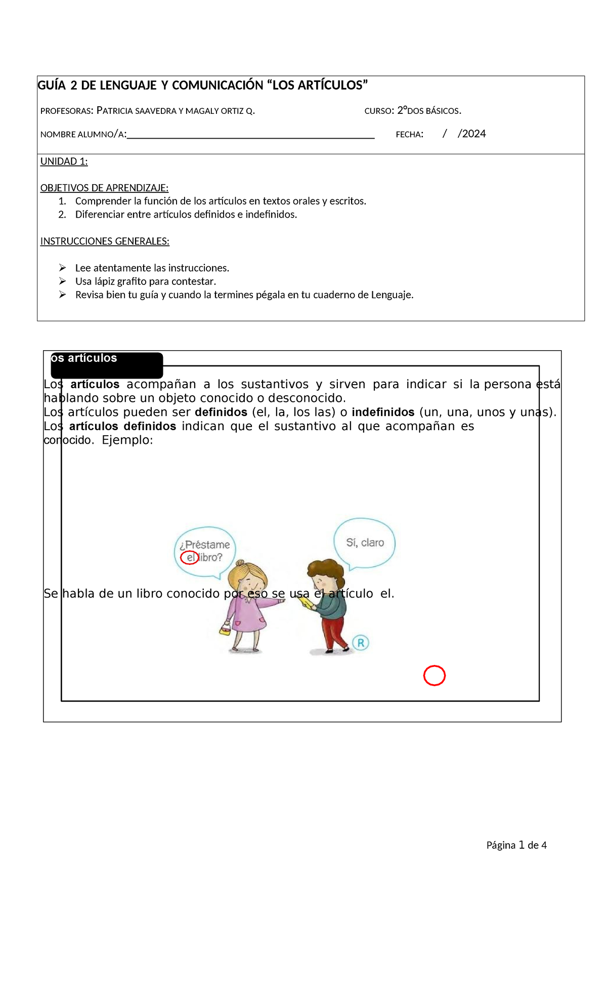 Guía de Trabajo - Artículos Definidos e Indefinidos - 2° Básicos - Studocu
