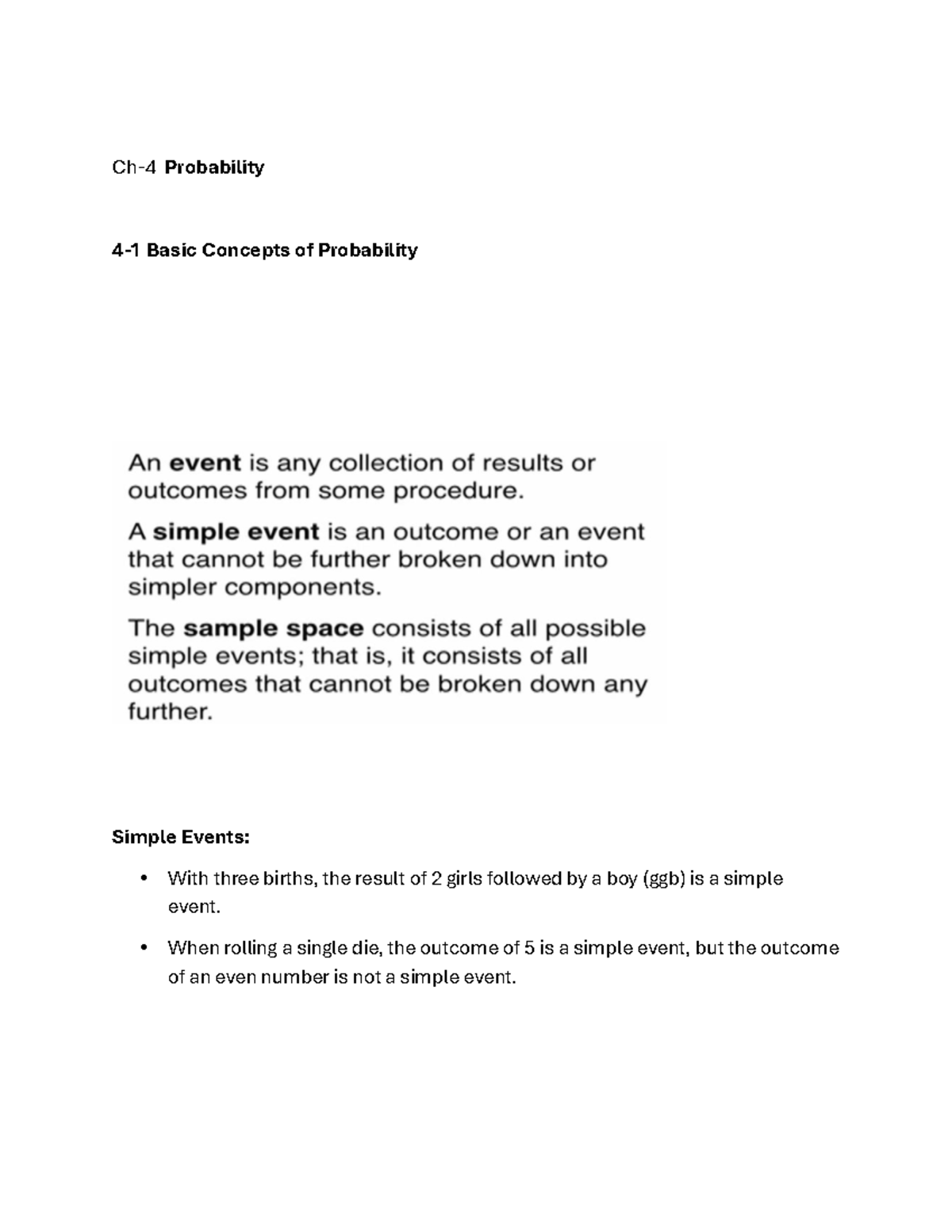 STAT-1P98 Ch-4 - notes - Ch- 4 Probability 4 - 1 Basic Concepts of ...