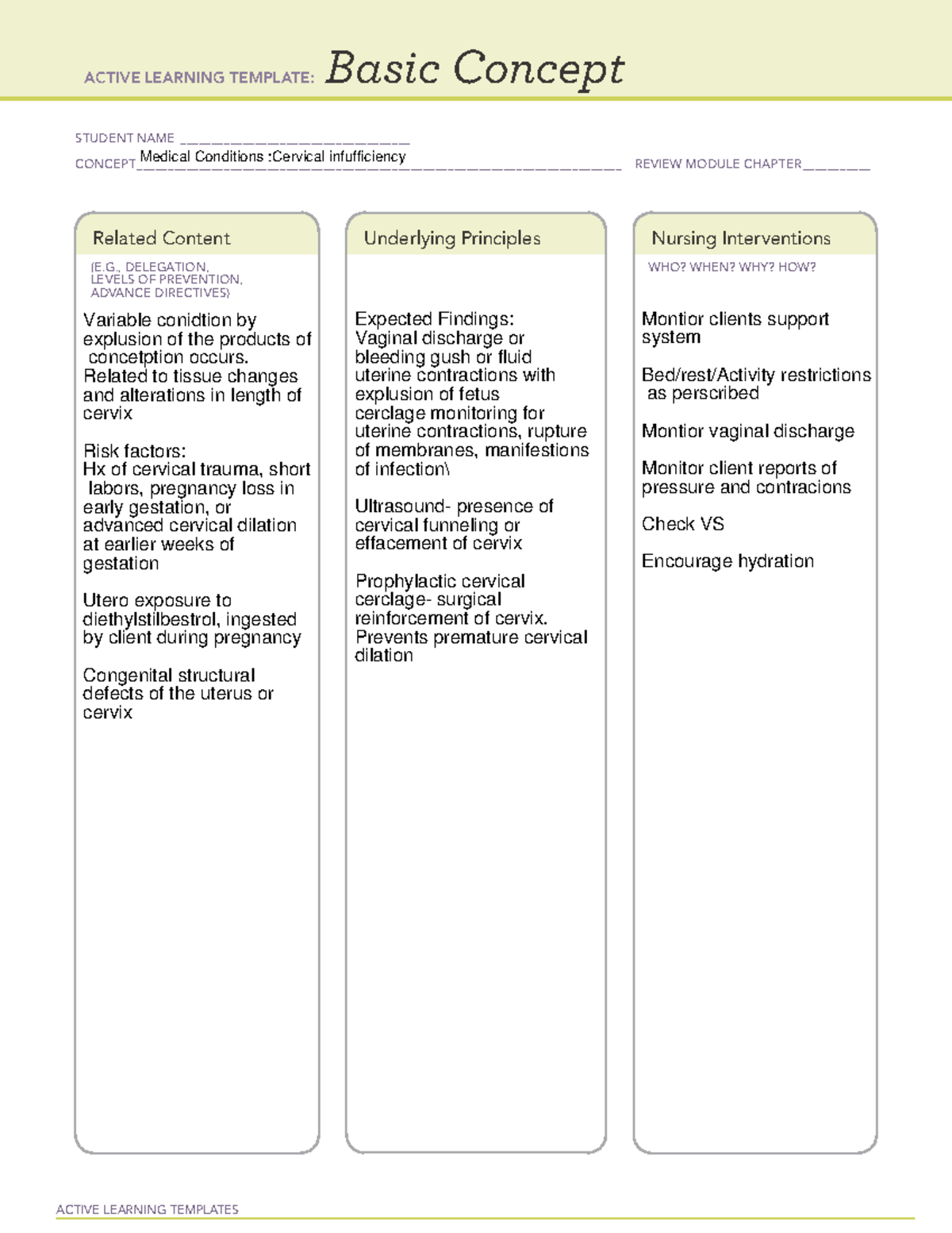 Active learning template: Basic concept 31 on cervical insufficiency ...