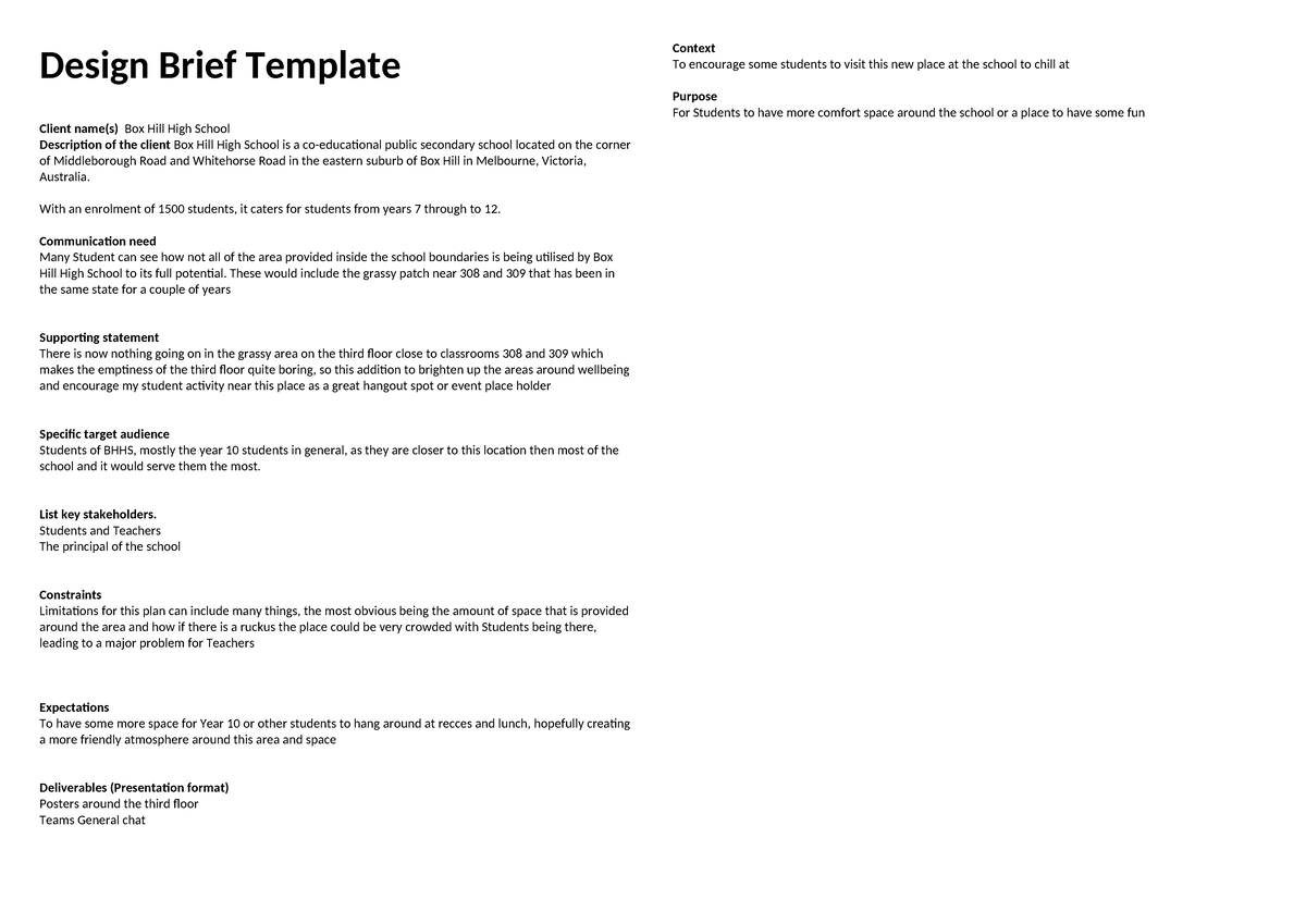 Design Brief for School Revitalization Project at Box Hill High School ...