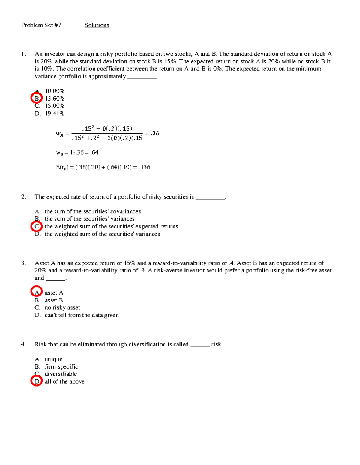 PS7: Problem Set 1 Solutions on Risky Portfolio Analysis - Studocu
