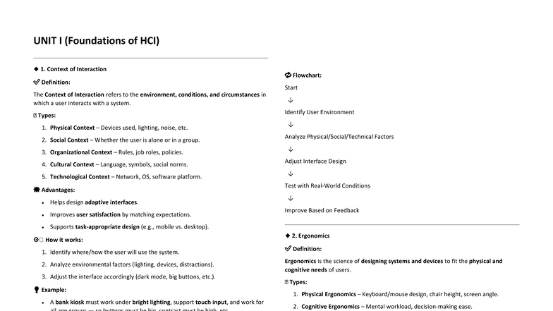 HCI 101: Foundations of Interaction Contexts and Ergonomics - Studocu