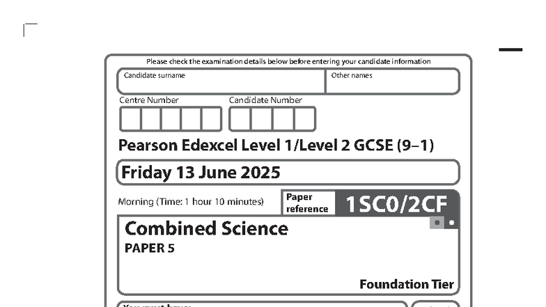 GCSE Combined Science Paper 5 (1SC0/2CF) Exam Instructions and ...