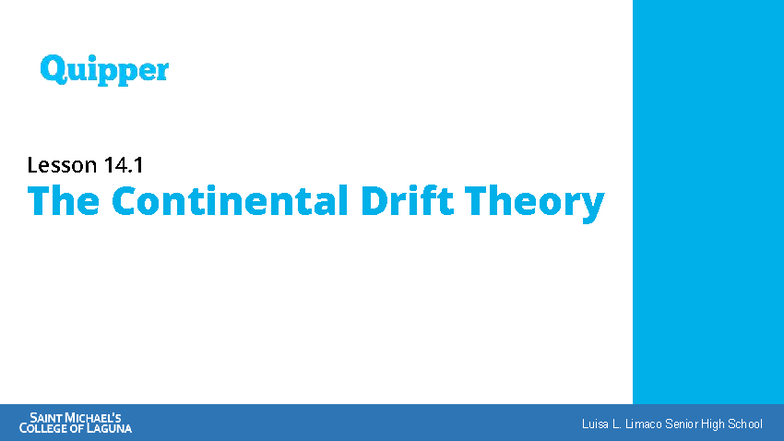 Lesson 14.1: The Continental Drift Theory & Plate Tectonics (SHS) - Studocu