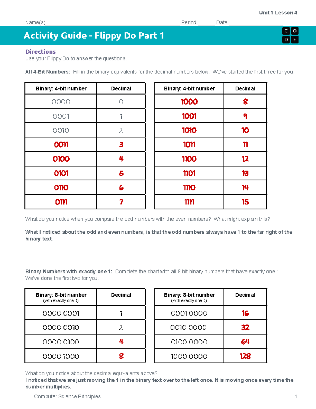 Computer Science Principles 1 - Activity Guide: Flippy Do Pt 1 - Unit 1 ...