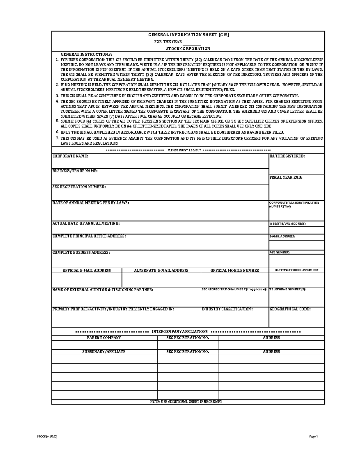 2020 FORM GIS-Stock Submission Guidelines for Corporations - Studocu