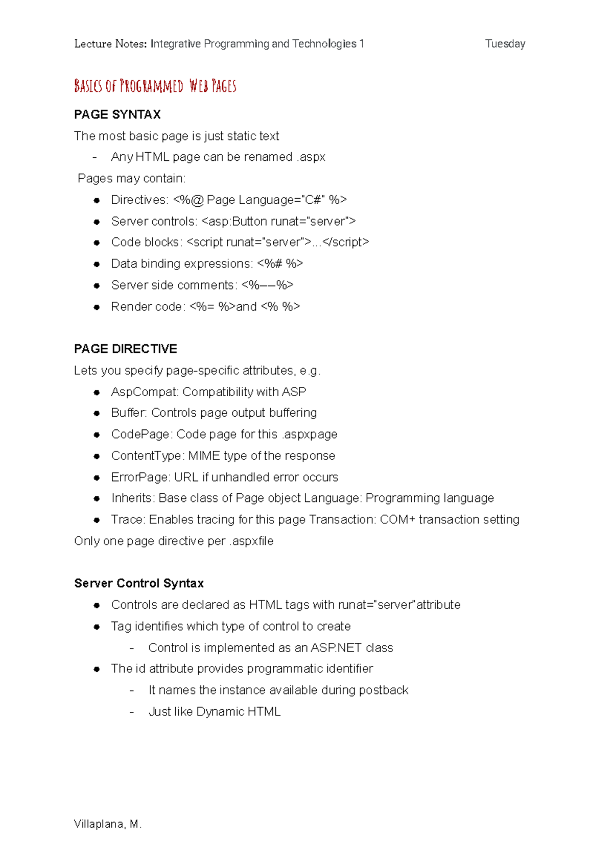 Basics of Programmed Web Pages- Week6(Lecture Notes) - Lecture Notes ...