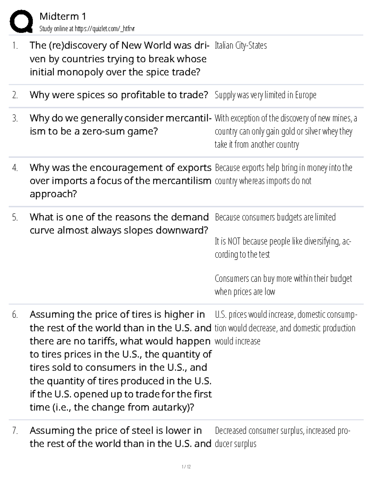Midterm 1 Study Guide: Economic Principles & Historical Contexts - Studocu