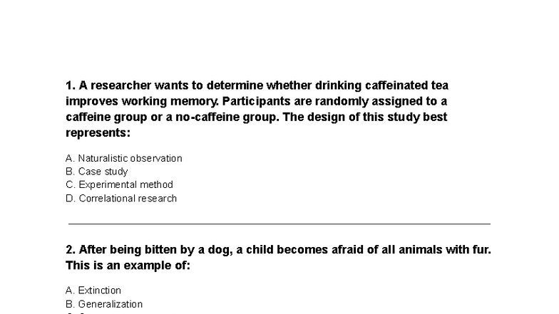 AP Psych Practice MCQ: Caffeine, Memory, and Behavioral Concepts - Studocu