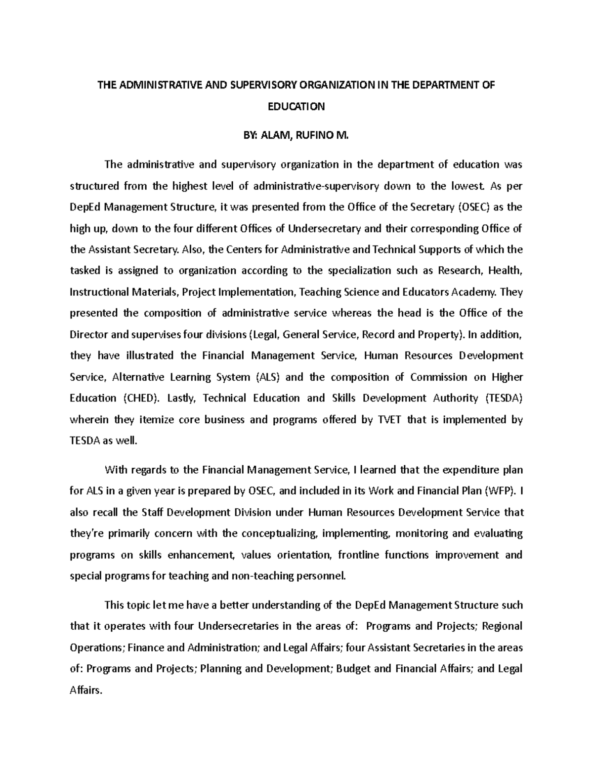 Final Paper on Administration and Supervision in Education - Studocu