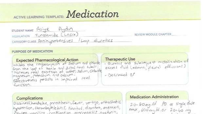ACTIVE LEARNING TEMPLATE: Furosemide (Lasix) Medication Review - Studocu