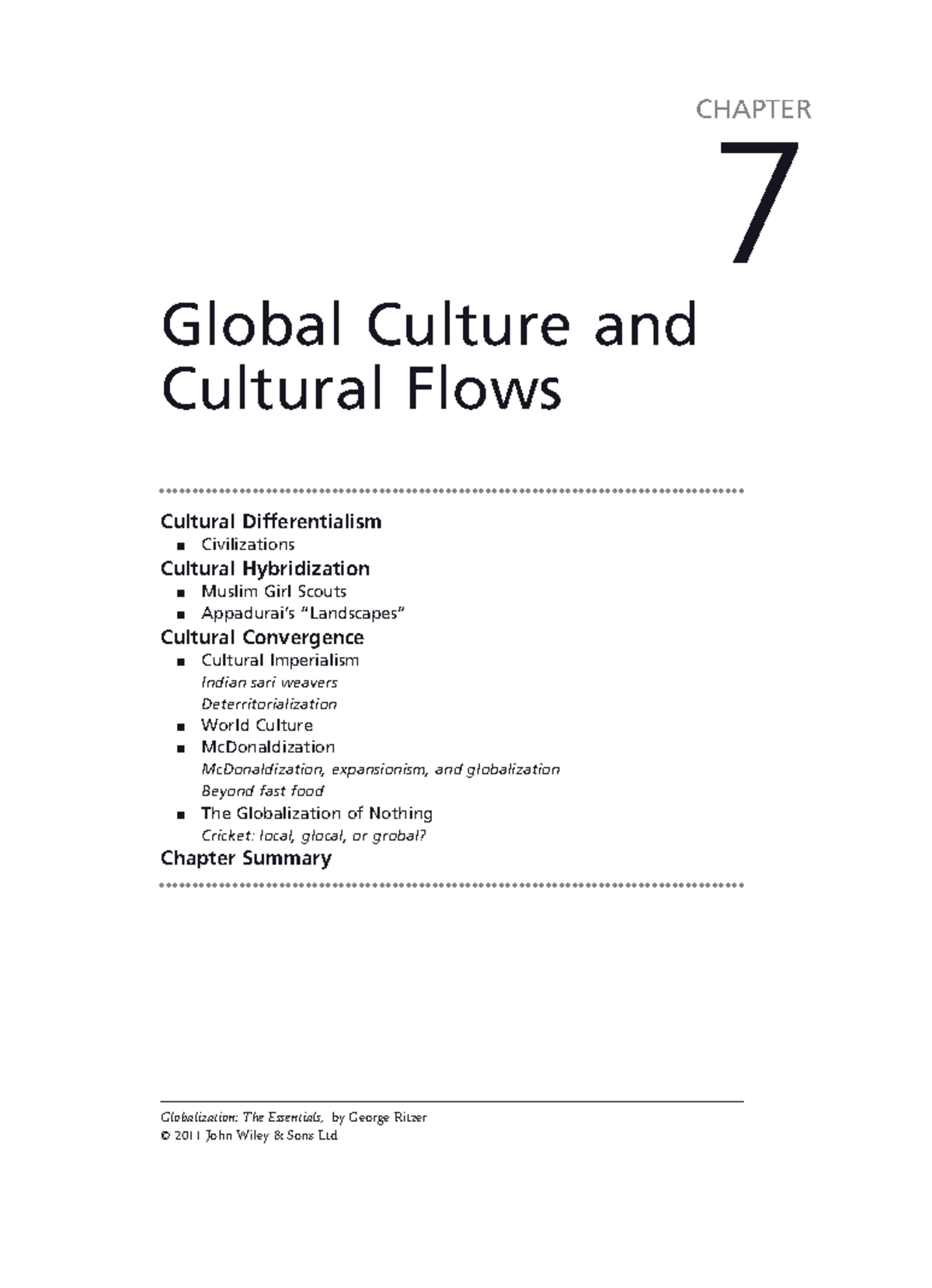 Globalization: Chapter 7 - Cultural Flows and Theories of Culture - Studocu