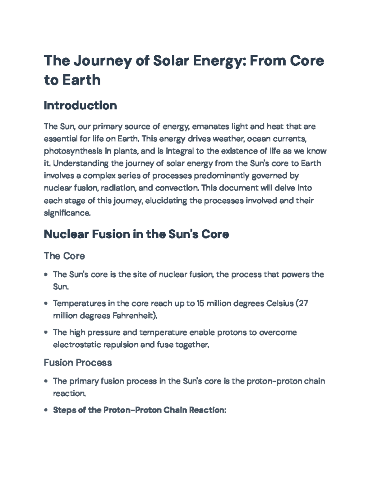 The Journey of Solar Energy from Core to Earth: Processes Explained ...