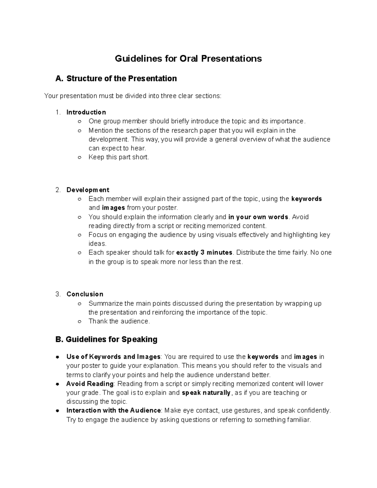 Guidelines for Oral Presentations - A Complete Structural Framework ...