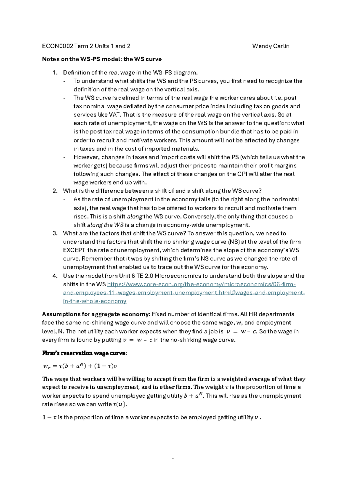 Notes on the WS-PS Model (Revised) - Term 2 Units 1 & 2 - Studocu