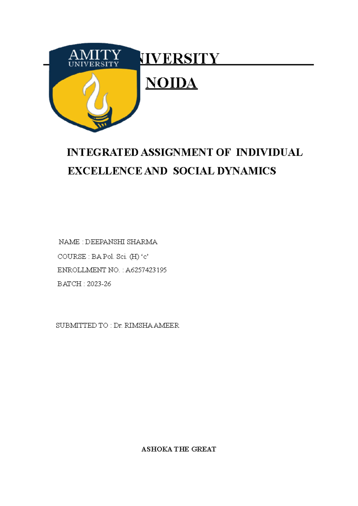 Amity University deep - useful - AMITY UNIVERSITY NOIDA INTEGRATED ...