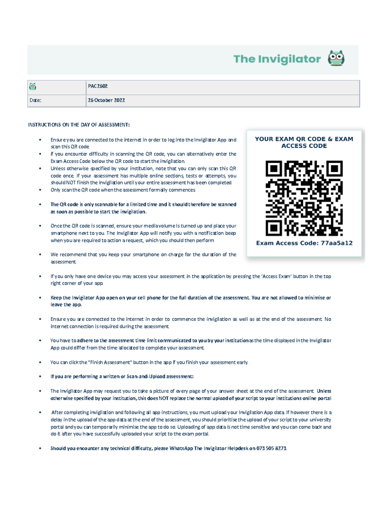 PAC2602 Oct/Nov 2022 Exam Instructions and Guidelines - Studocu